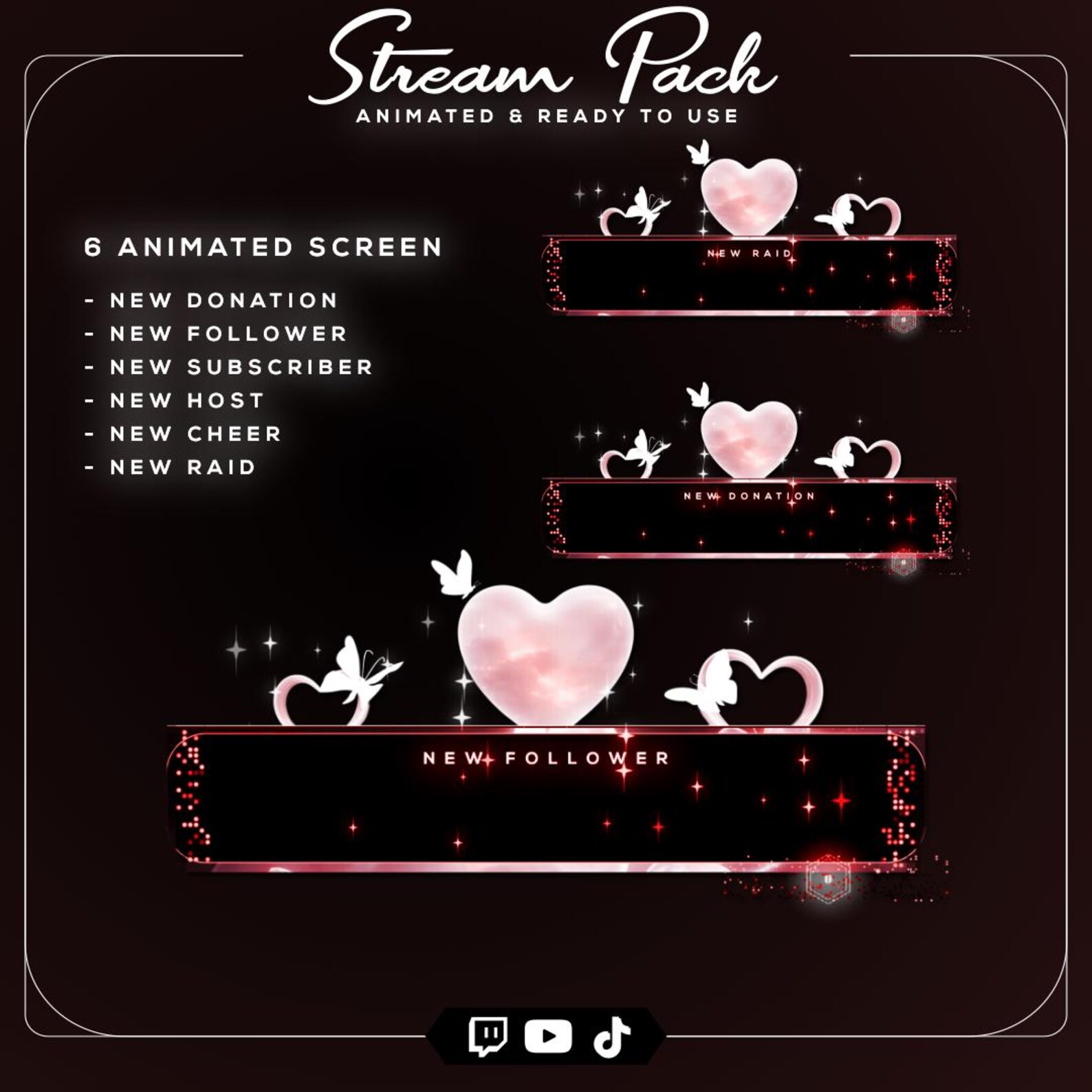 Red Heart Stream Overlay Pack | Animated Twitch Overlay | Romantic Neon ...