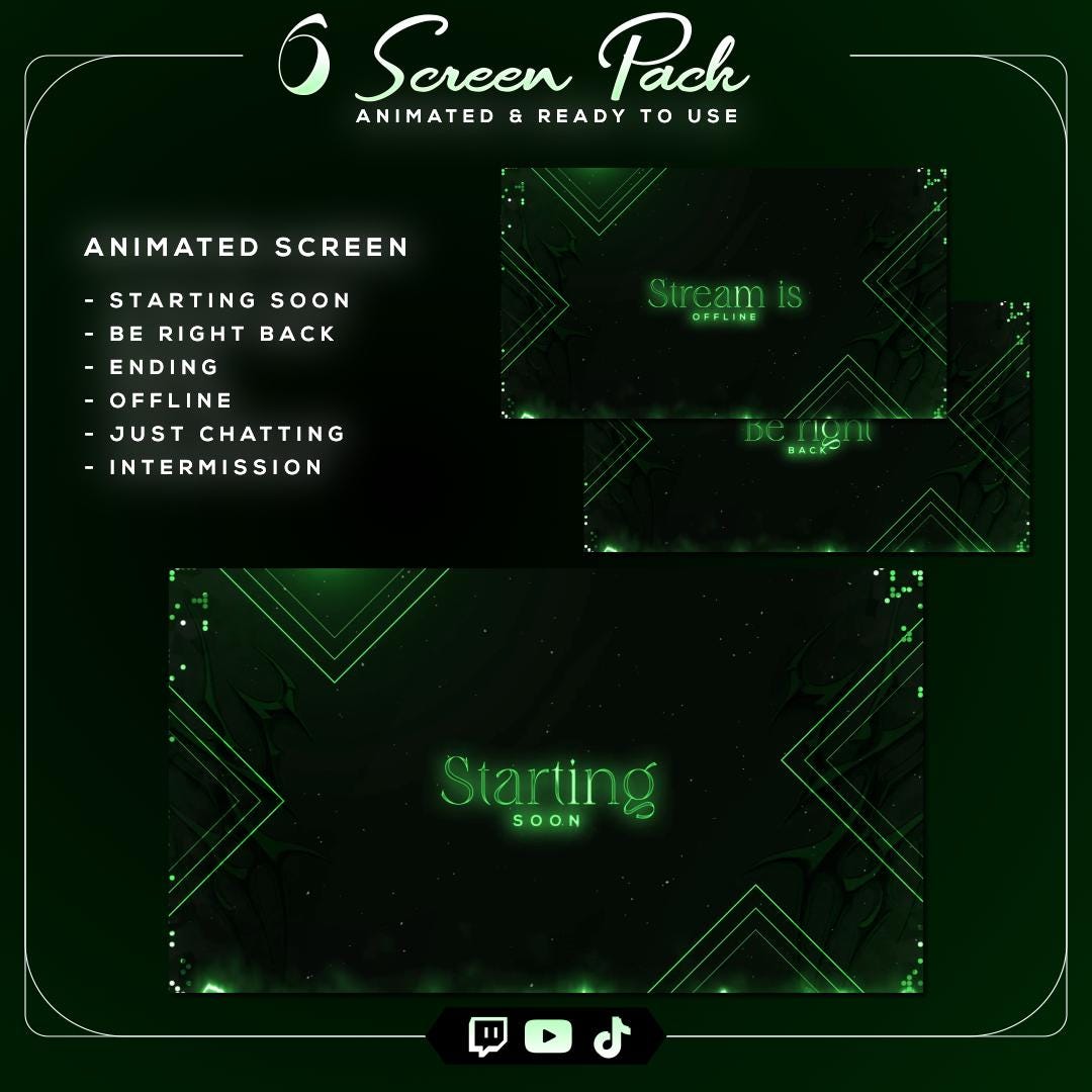 Neon Green Animated Stream Screens Pack | Starting Soon BRB Offline ...