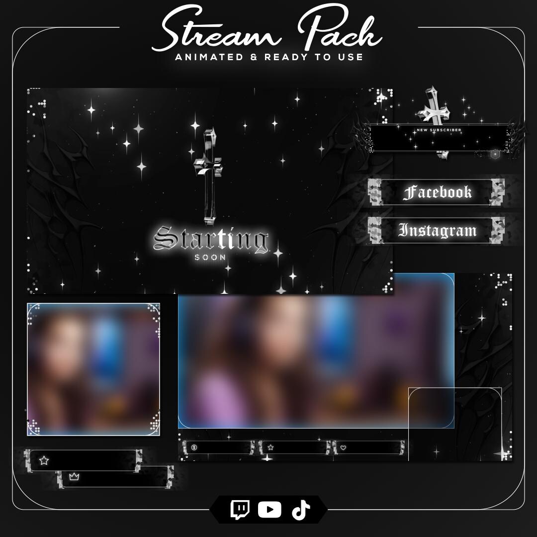 Dark Animated Twitch Overlay Package — Chrome Gothic Cross Stream ...