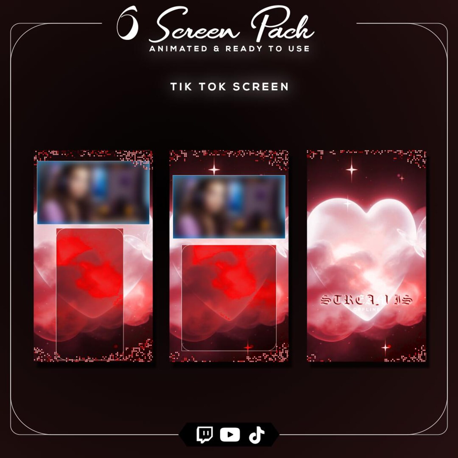 Red Heart Stream Overlay Pack | Animated Twitch Overlay | Romantic Neon ...