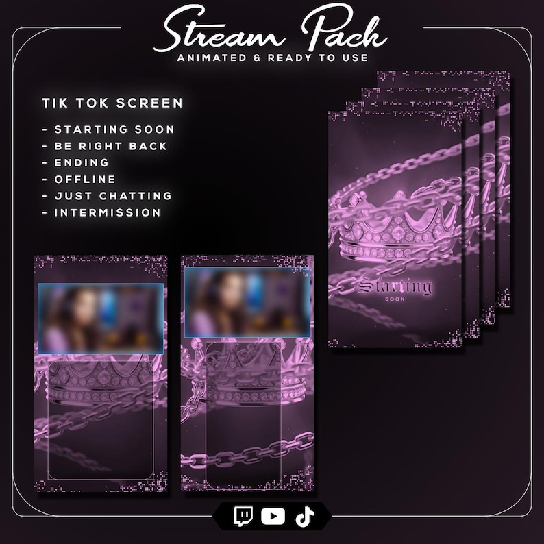 Complete Stream Overlay Animated Pink Crown Chains Full Package OBS ...