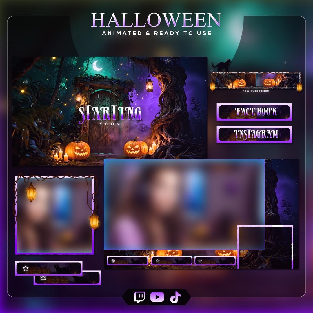 Animated Halloween Twitch Overlay Pack — Spooky Ghost & Pumpkin ...