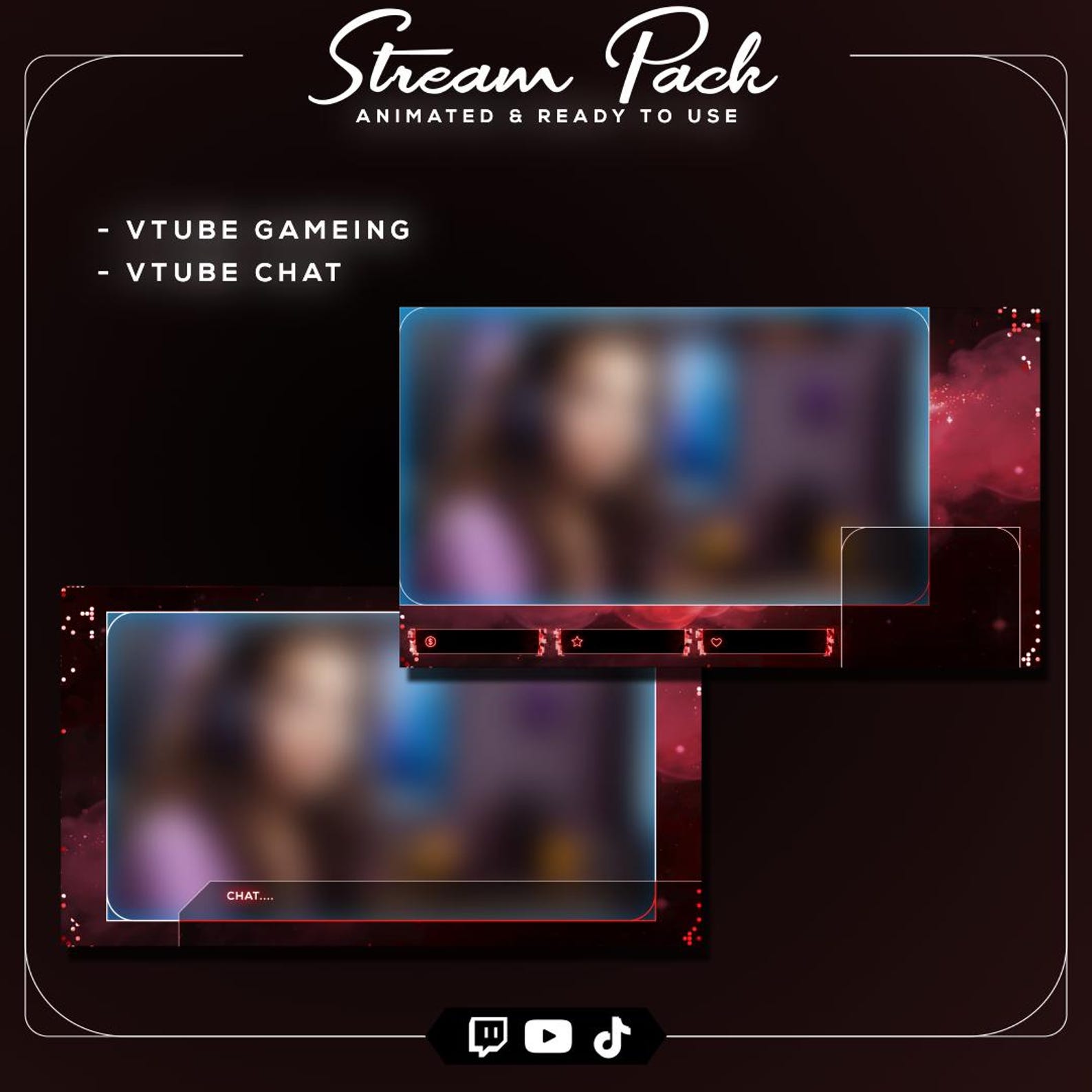 Red Heart Stream Overlay Pack | Animated Twitch Overlay | Romantic Neon ...