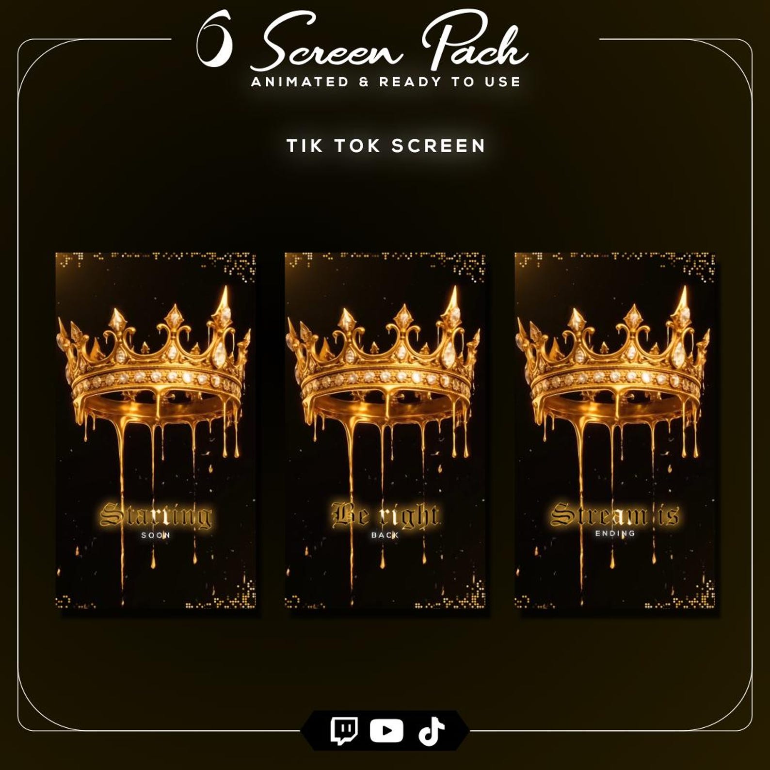 6 Tiktok Stream Screens | Gold Crown Tiktok Overlay | Animated Luxury ...