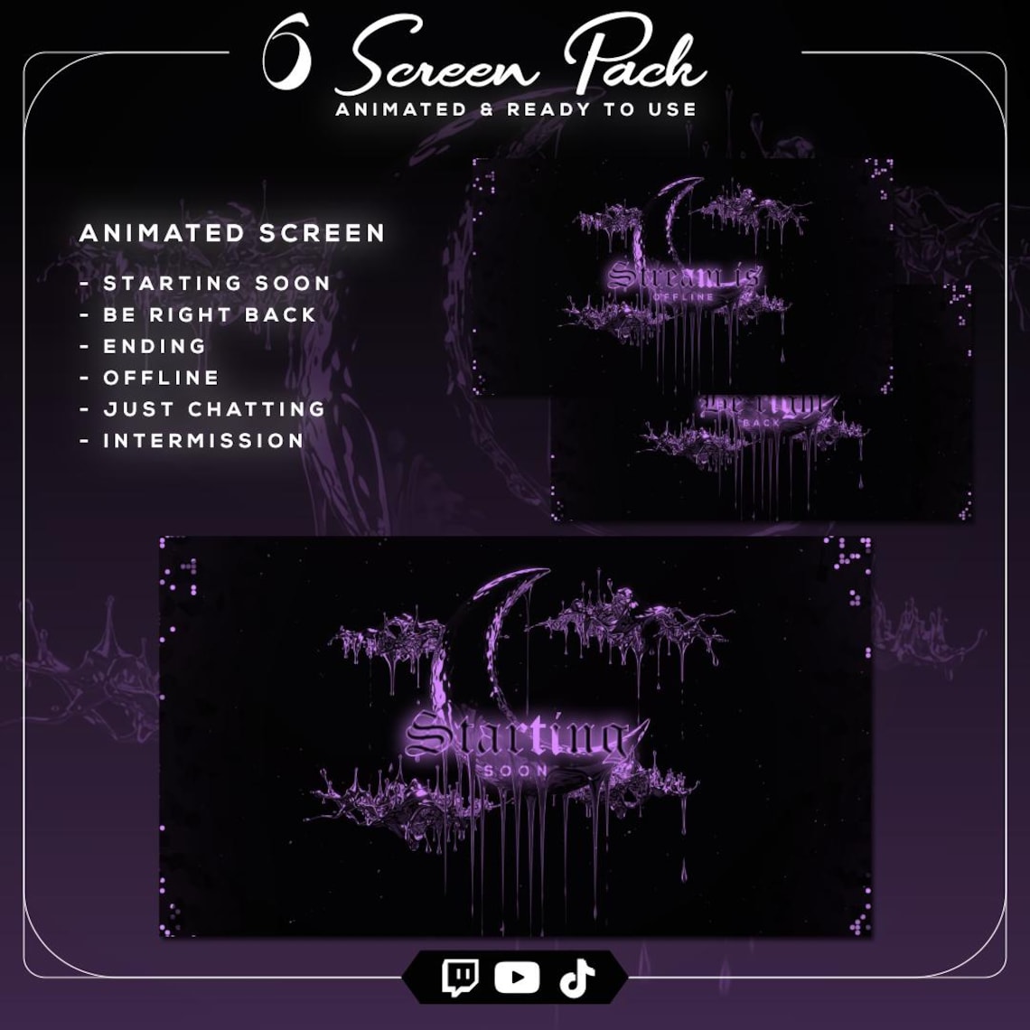 Animated Liquid Purple Stream Screens | Dark Goth Twitch Backgrounds ...