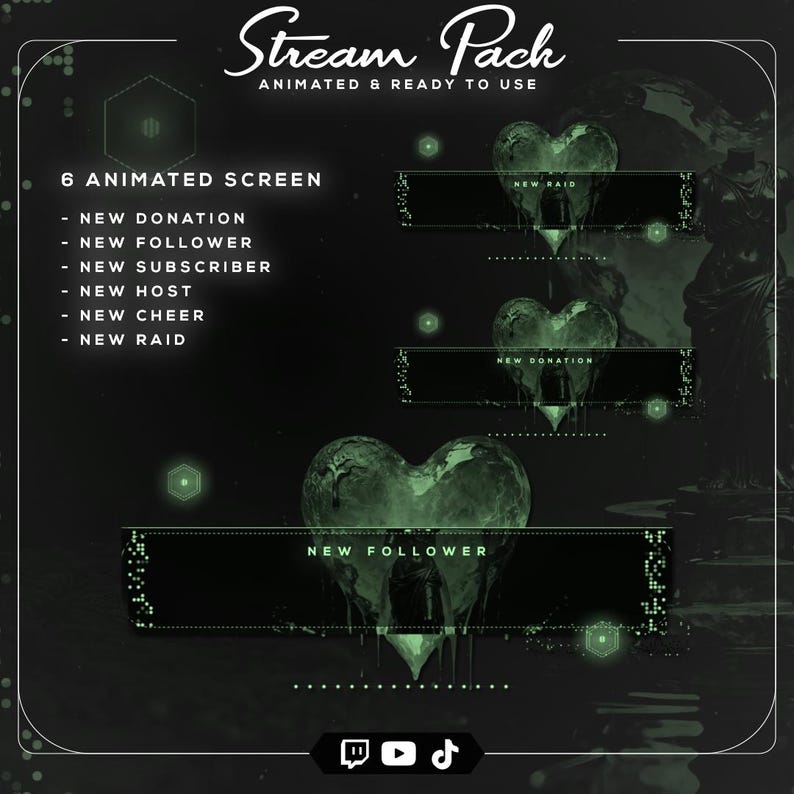 Animated Twitch Overlay Bundle | Green Cyberpunk Goth Stream Package ...
