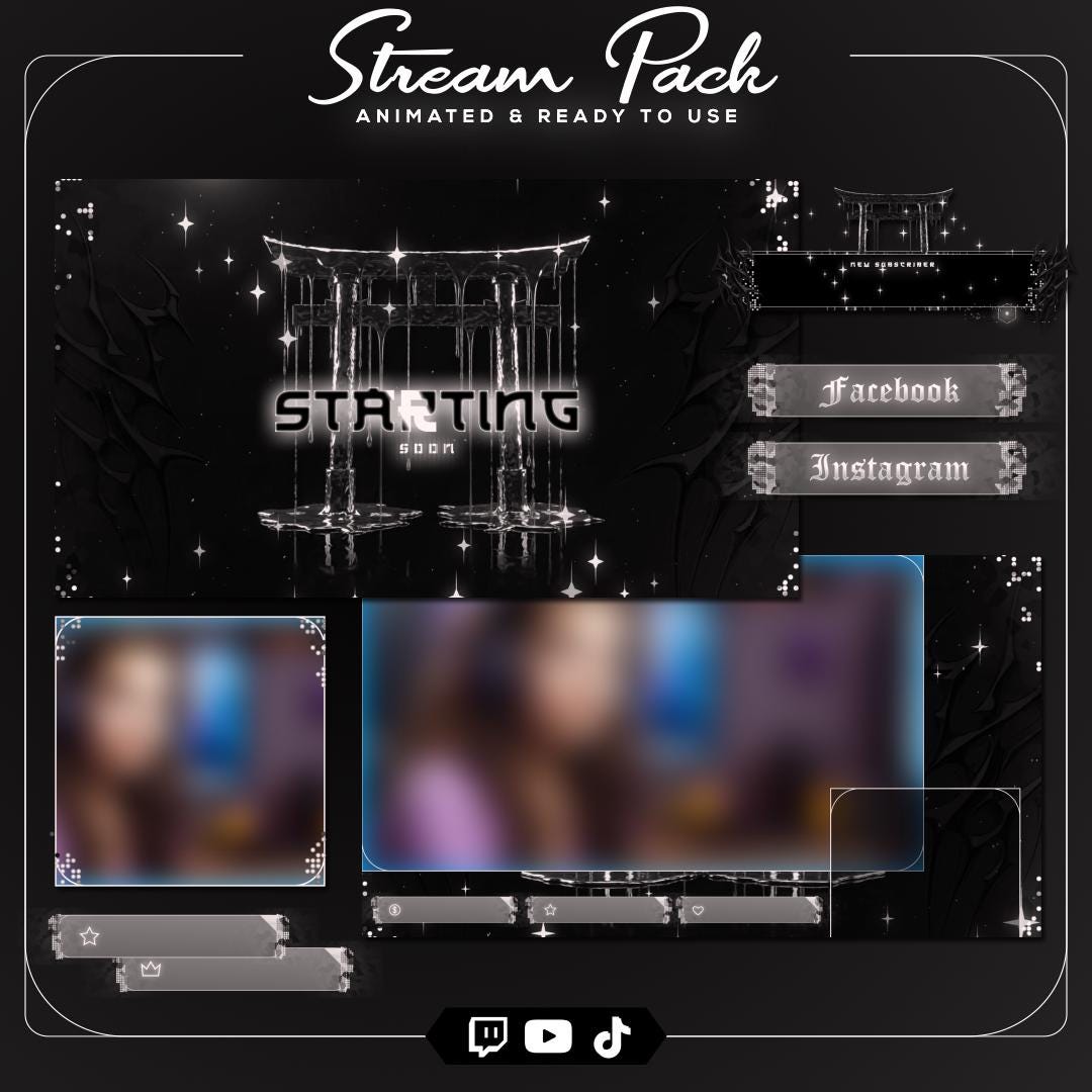 Animated Twitch Overlay Package Silver Liquid Torii Gate | Dark Chrome ...