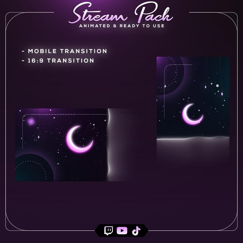 Purple Moon Animated Stream Overlay Pack | Aesthetic Vtuber Twitch ...