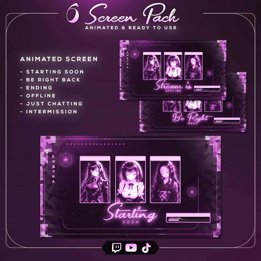 Pink Anime Stream Screens Pack | 6 Twitch Screens | Kawaii Vtuber ...