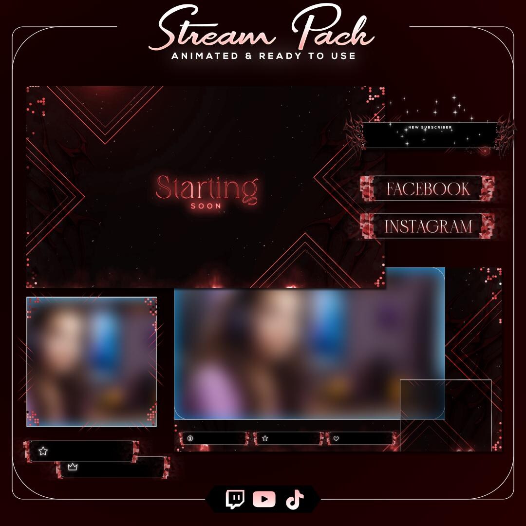 Red Animated Stream Overlay Pack | Full Twitch Overlay | OBS Stream ...