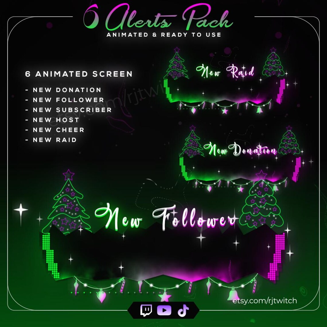 Animated Christmas Twitch Alerts Pack | Neon Holiday Stream ...