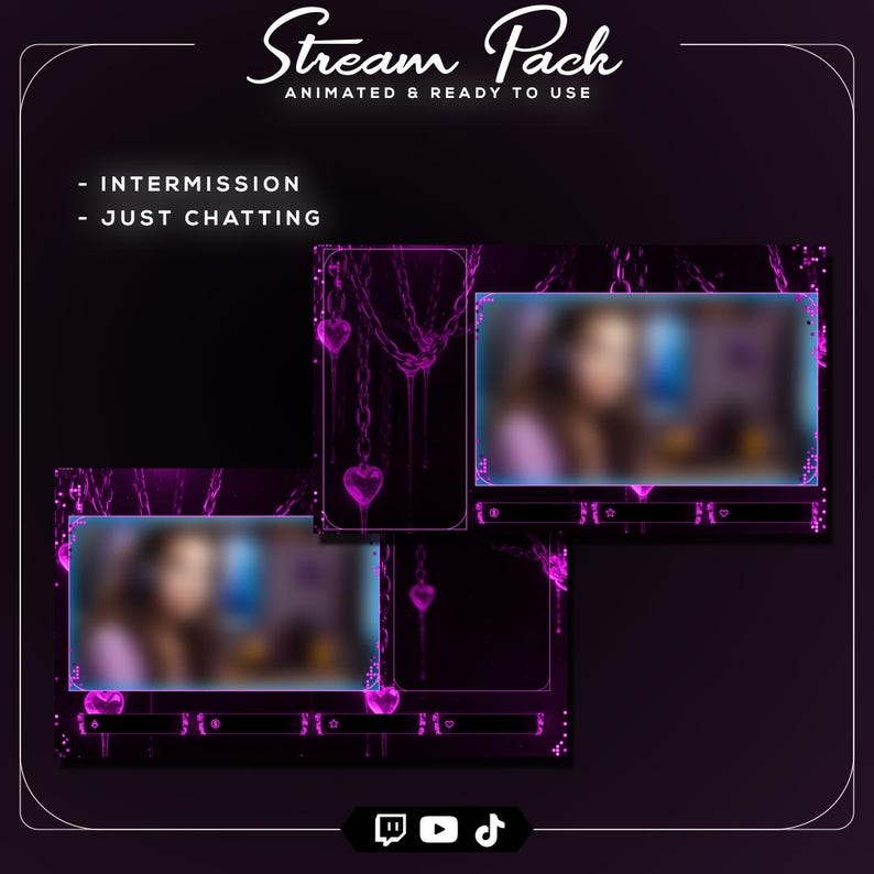 Pink Gothic Heart Chain Stream Overlay Bundle | Coquette Dark Twitch ...