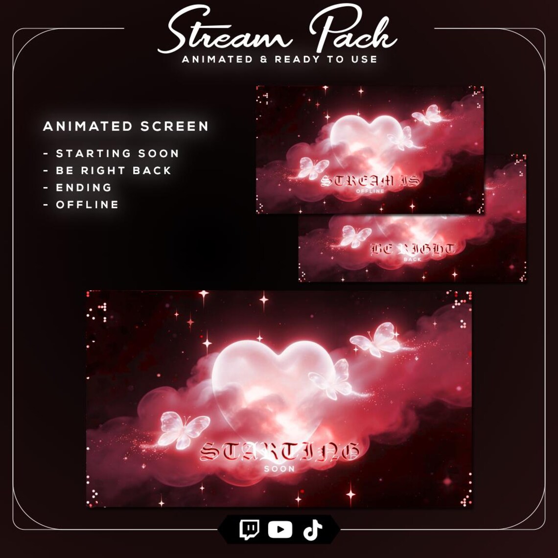 Red Heart Stream Overlay Pack | Animated Twitch Overlay | Romantic Neon ...