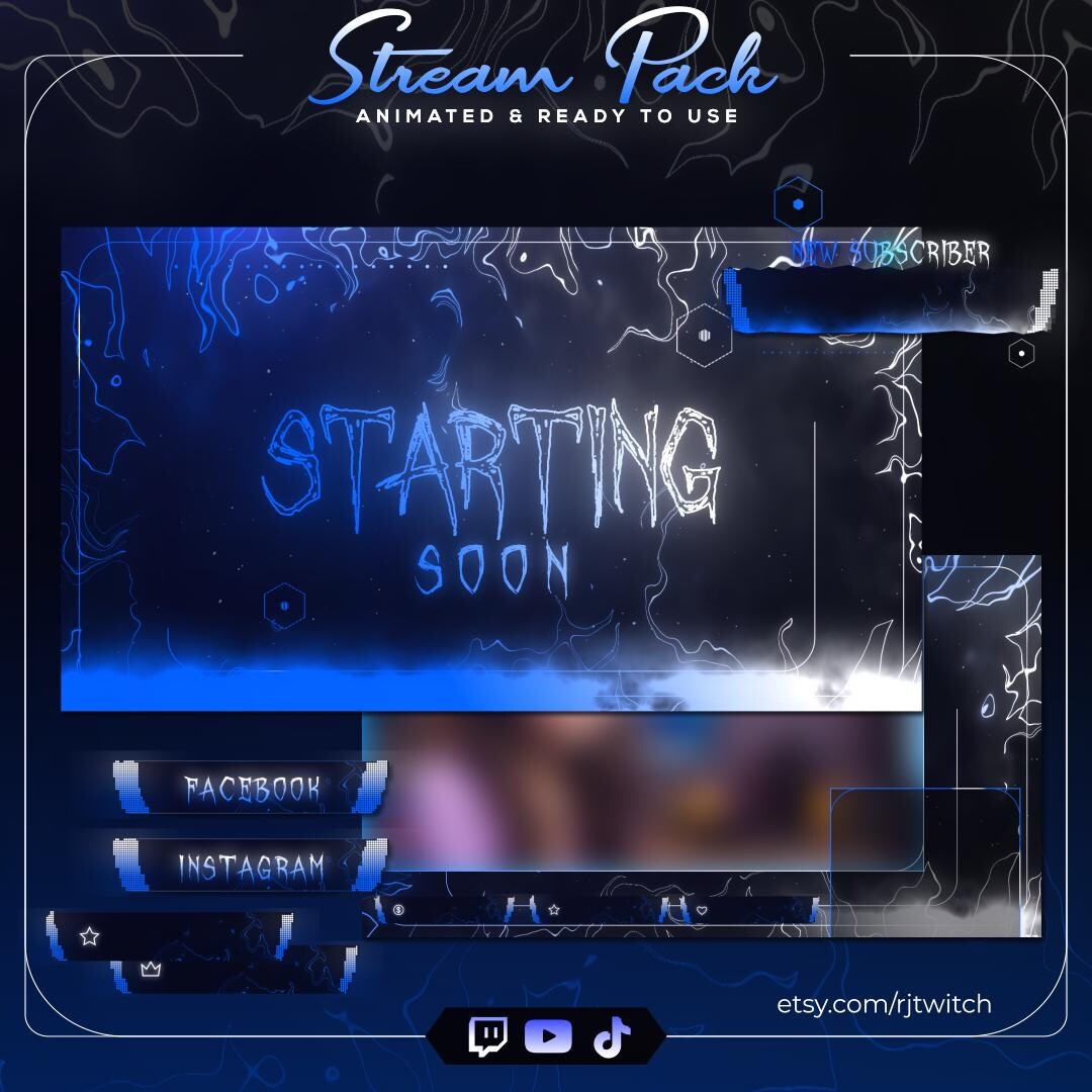 Animated Stream Overlay Package, Neon Glitch Twitch Graphics, Movable ...