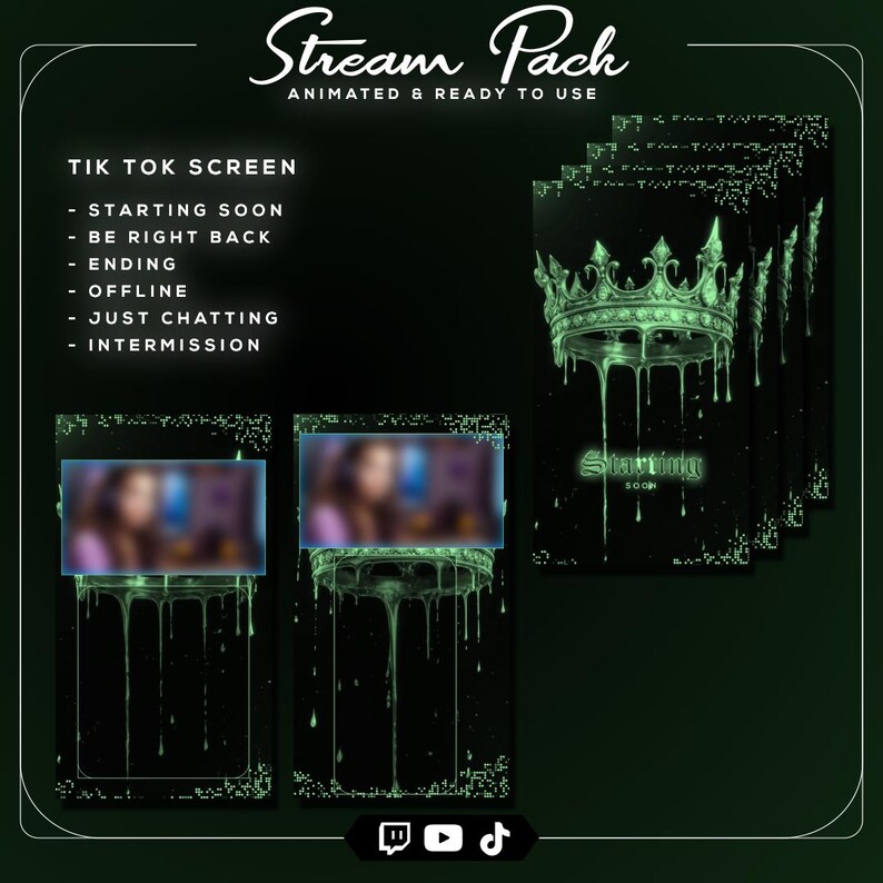 Green Gothic Crown Stream Overlay Pack | Animated Twitch Youtube Tiktok ...