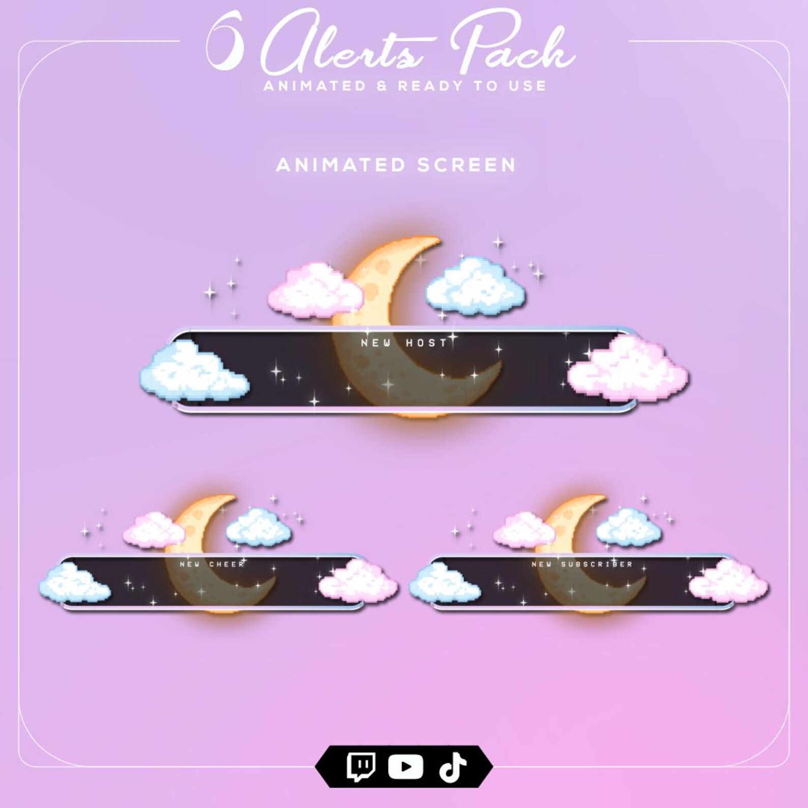 Pixel Art Moon Cloud Stream Alerts | 6 Animated Lofi Twitch ...