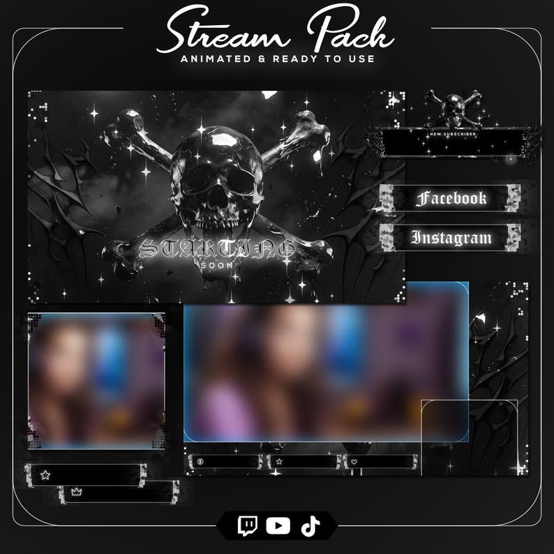 Dark Gothic Skull Stream Overlay Pack | Animated Horror Twitch Overlay ...