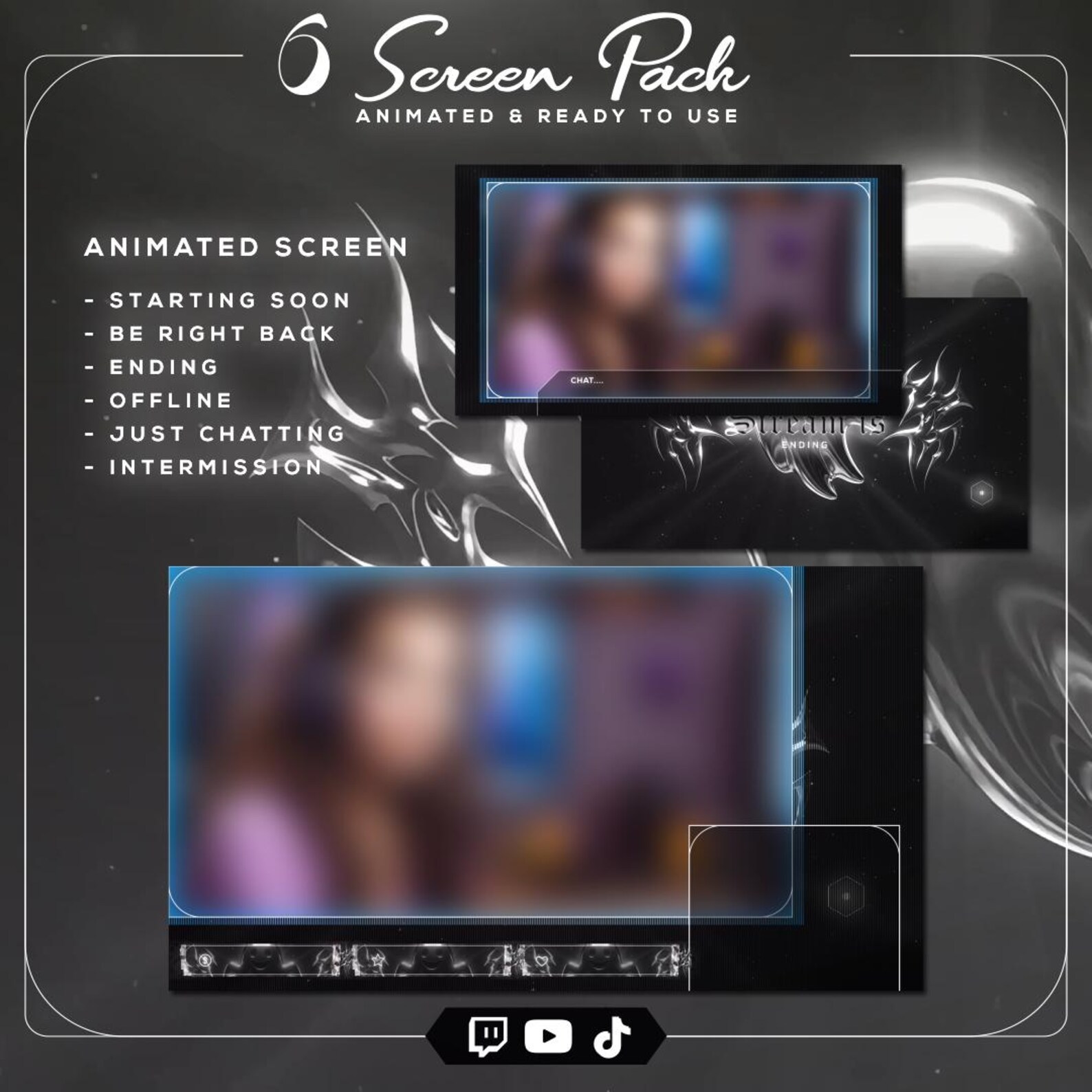 Animated Stream Screens Chrome Ghost Gothic | Twitch Overlay Pack ...