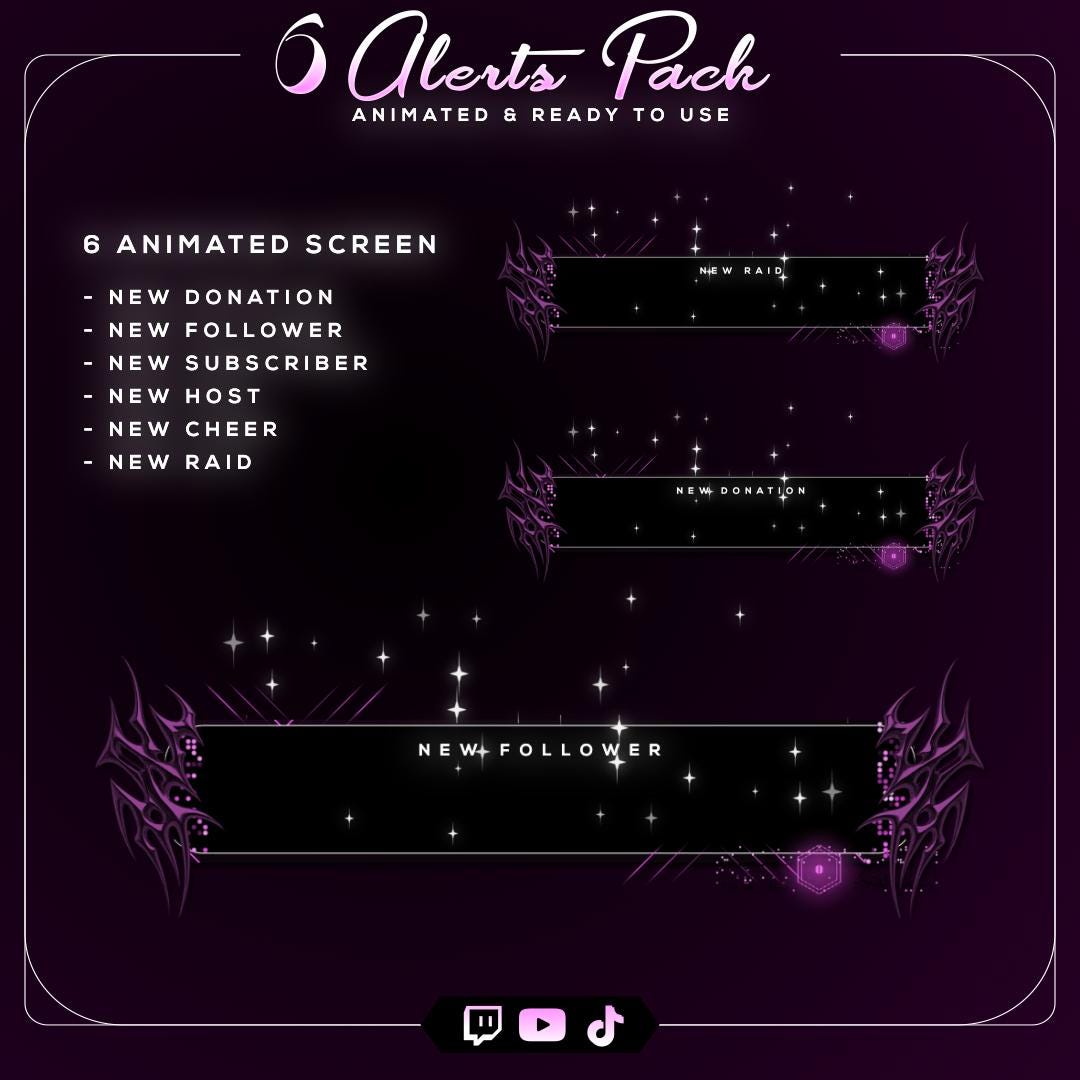 Animated Stream Alerts Pack | 6 Twitch Alerts | OBS Alerts | Streamlabs ...