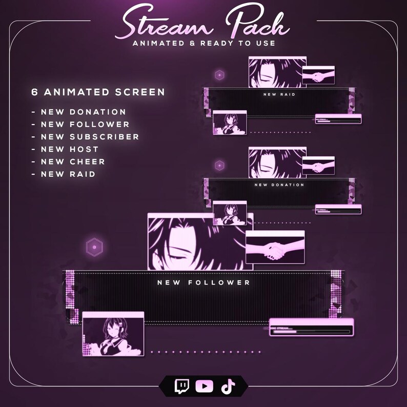 New Tokyo Anime Stream Overlay Full Package | Pink Cyberpunk Animated ...