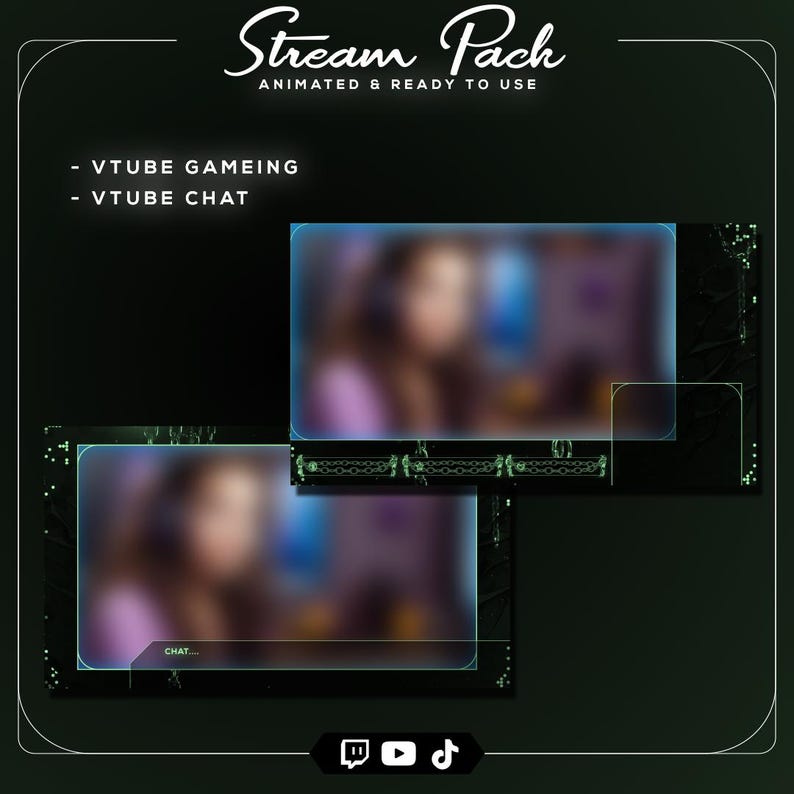 Green Gothic Stream Overlay Pack | Animated Twitch Overlay | Dark Chain ...
