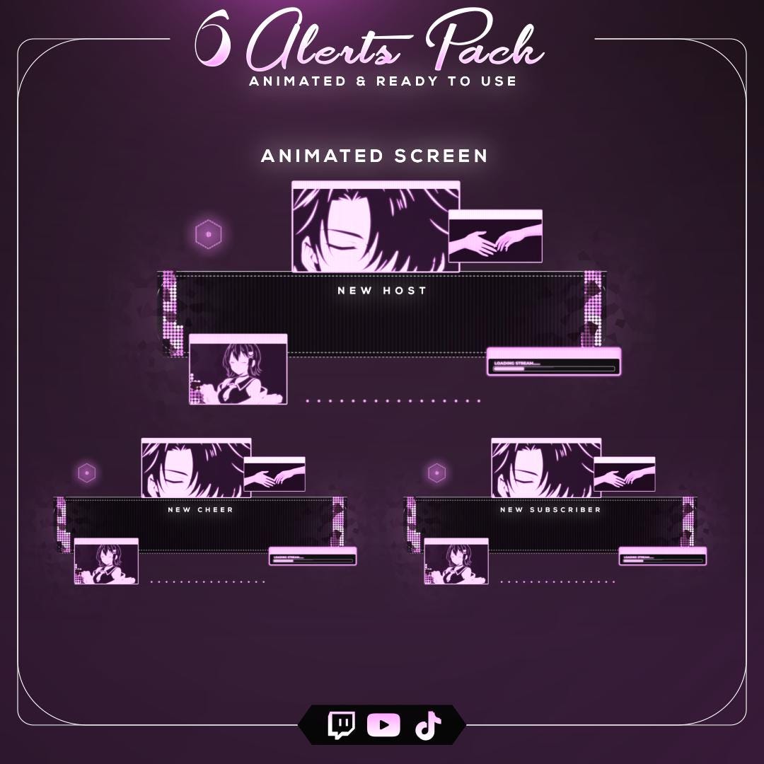 New Tokyo Anime Animated Stream Alerts | 6‑pack Purple Cyberpunk ...