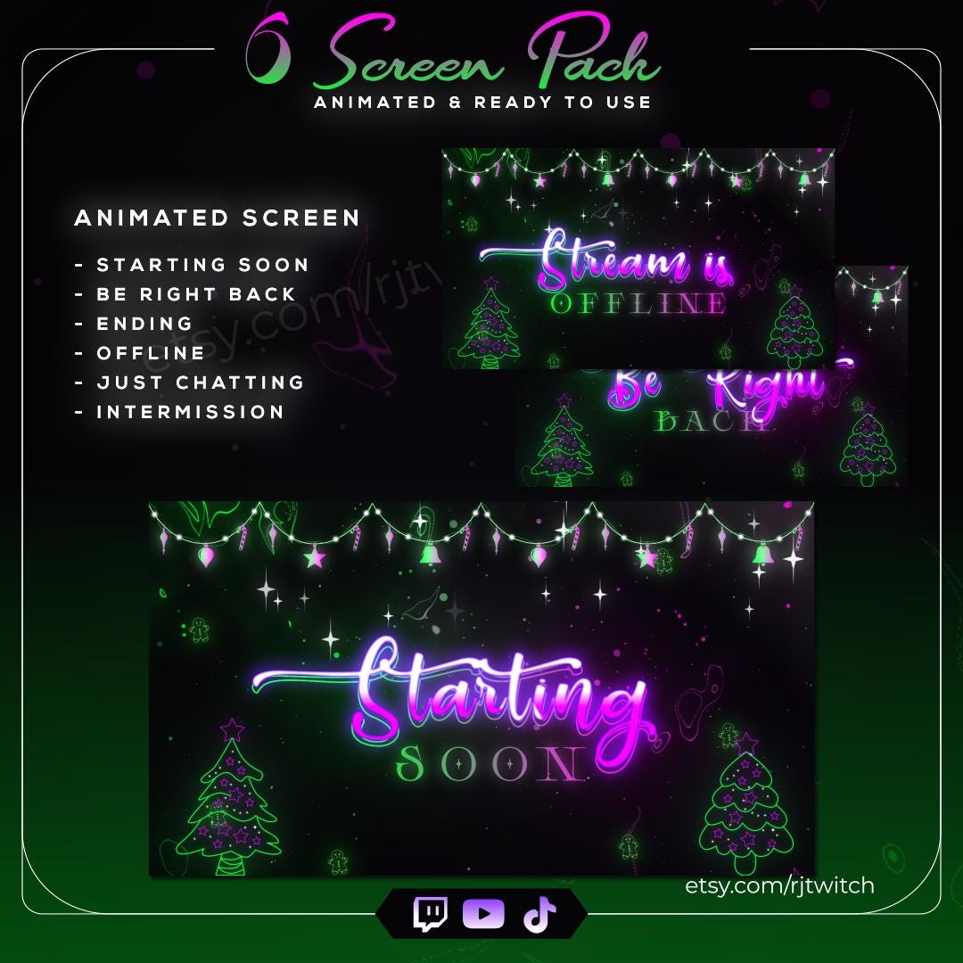 Animated Neon Christmas Stream Screens | Holiday Twitch Backgrounds ...