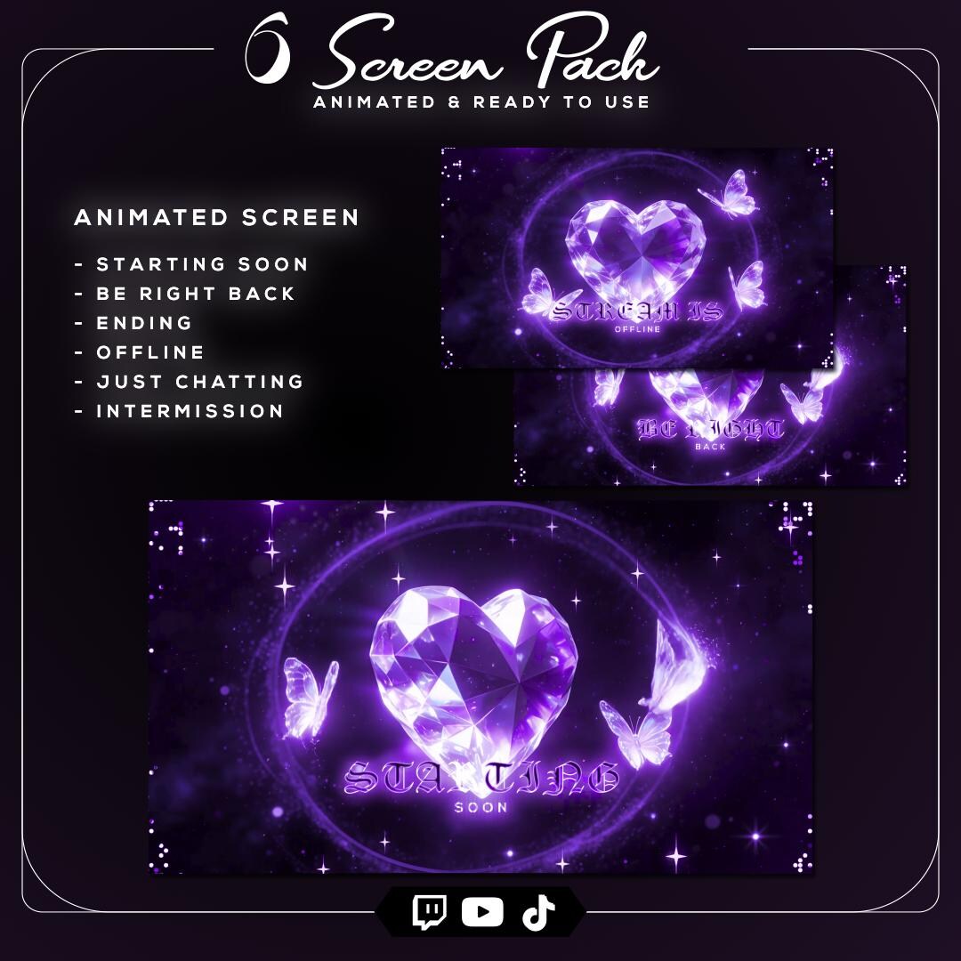 Pure Purple Stream Screens Pack | Animated Starting Soon BRB Aesthetic ...