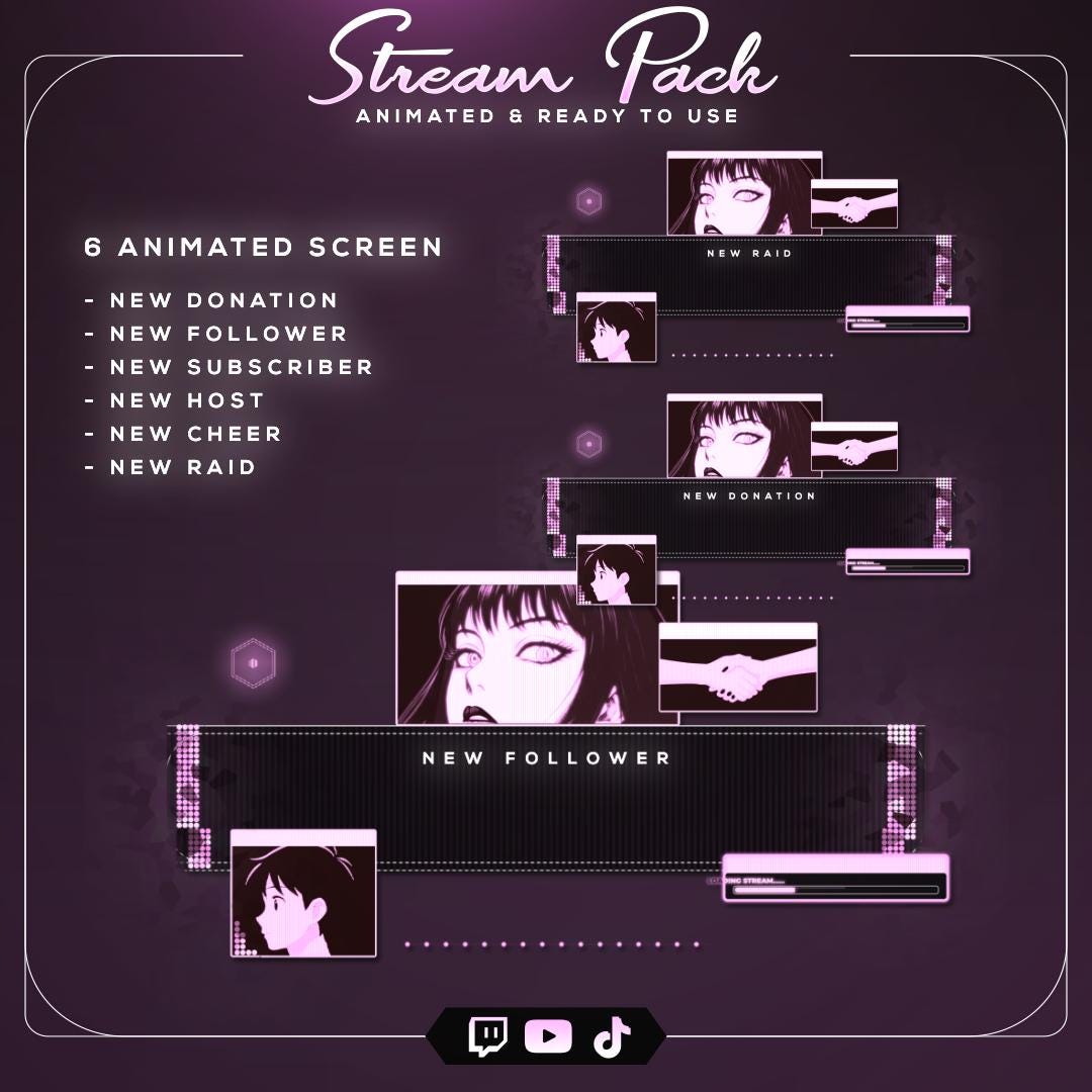 Cyberpunk Anime Twitch Overlay Pack | Animated Stream Alerts for ...
