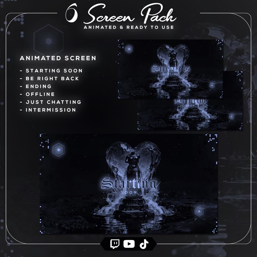Animated Stream Screens 6-pack | Icy Blue Goth | Starting Soon, BRB ...