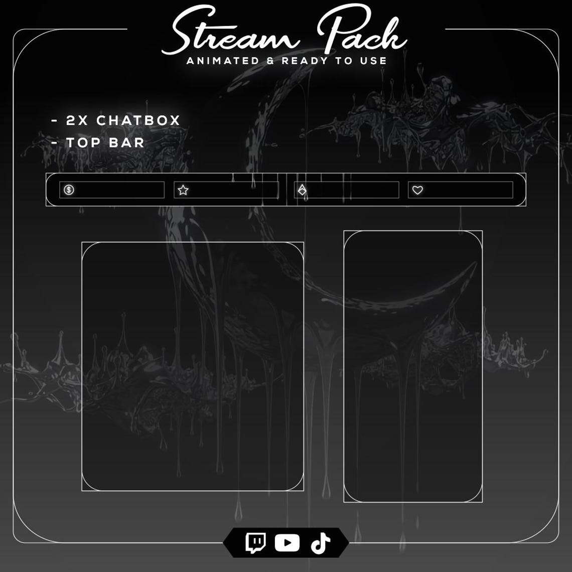 Animated Y2K Chrome Moon Twitch Vtuber Stream Overlay Package, Liquid ...