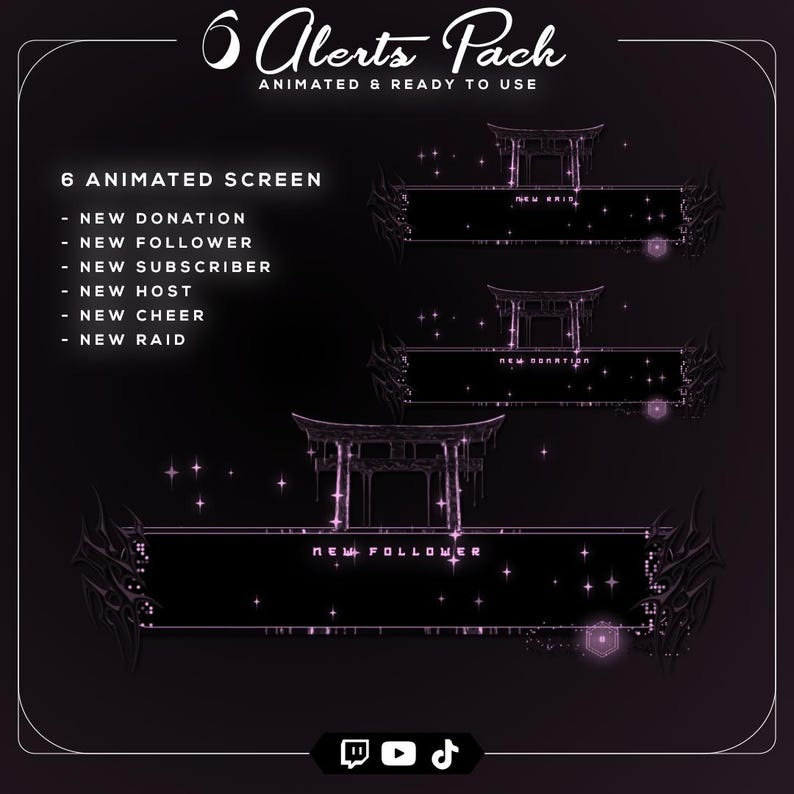 6 Animated Twitch Alerts Purple Liquid Torii Gate | Dark Chrome ...