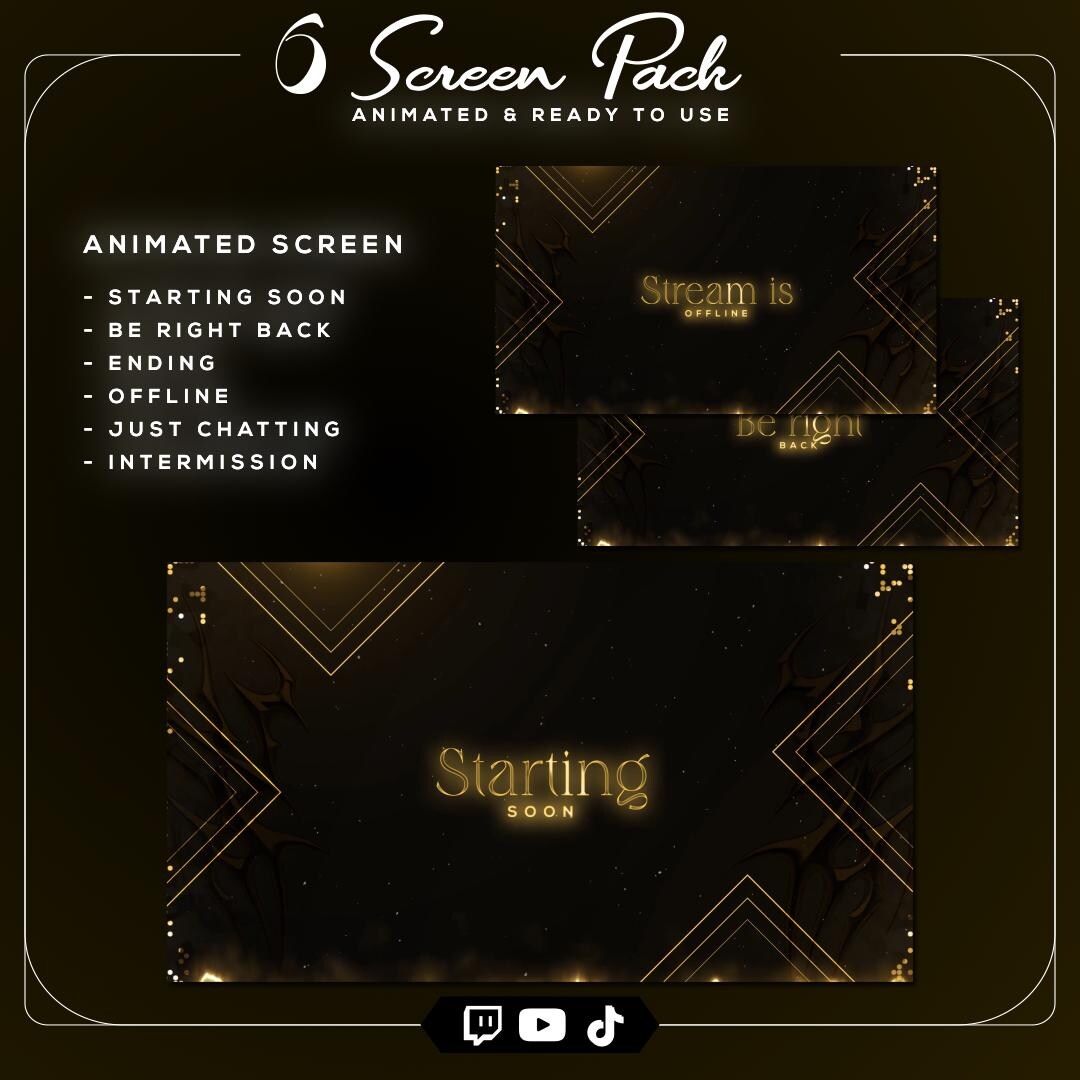 Gold Animated Stream Screens Pack | 6 Twitch Screens | Luxury Starting ...