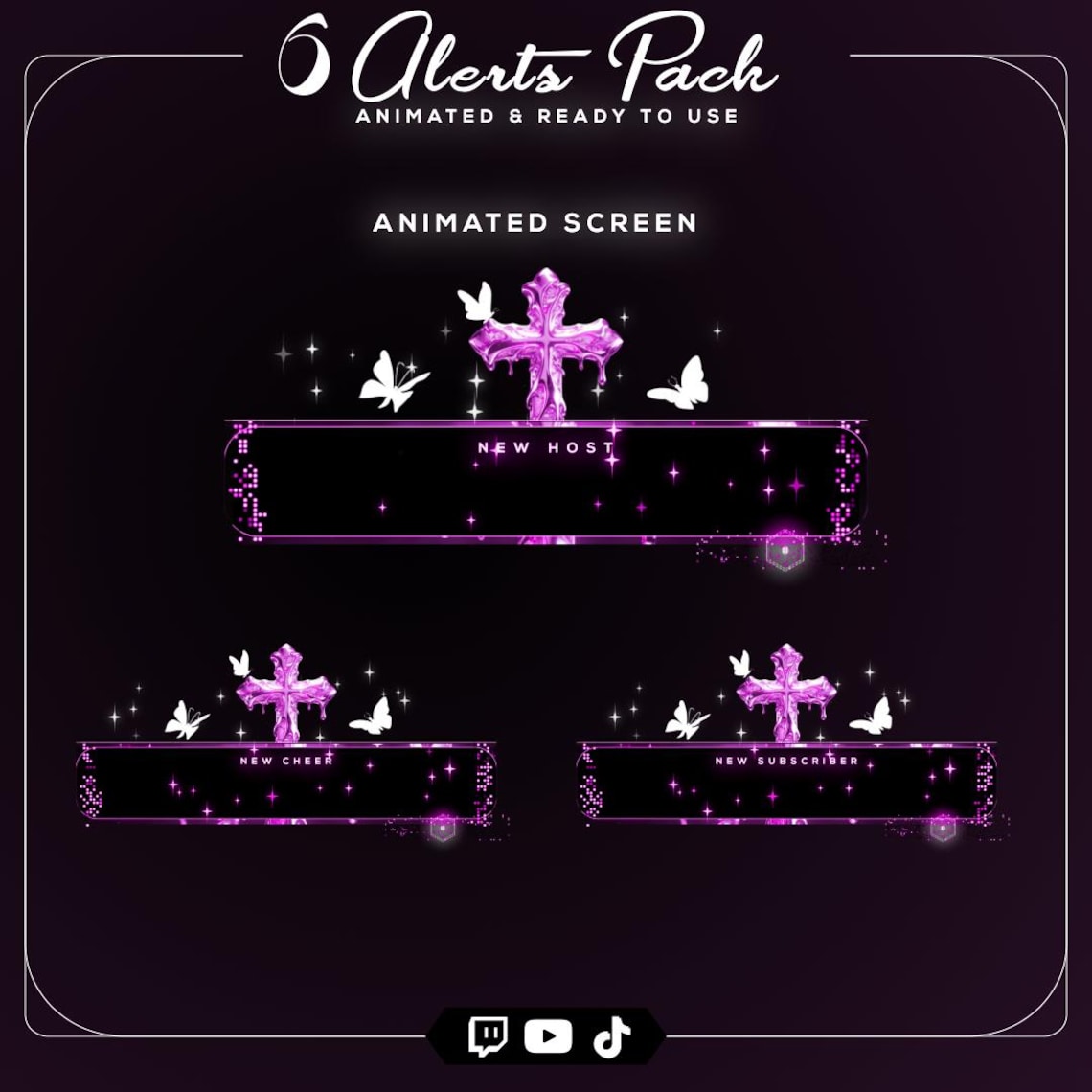 6 Animated Pink Stream Alerts | Gothic Chrome Cross Twitch Alerts | Luxury Pink Alert Pack - Etsy