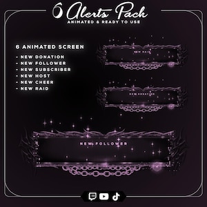 6 Animated Twitch Alerts | Purple Gothic Alerts Pack | Follower Sub ...