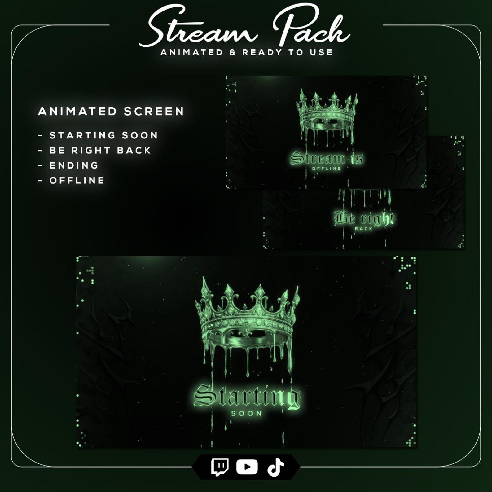 Green Gothic Crown Stream Overlay Pack | Animated Twitch Youtube Tiktok ...