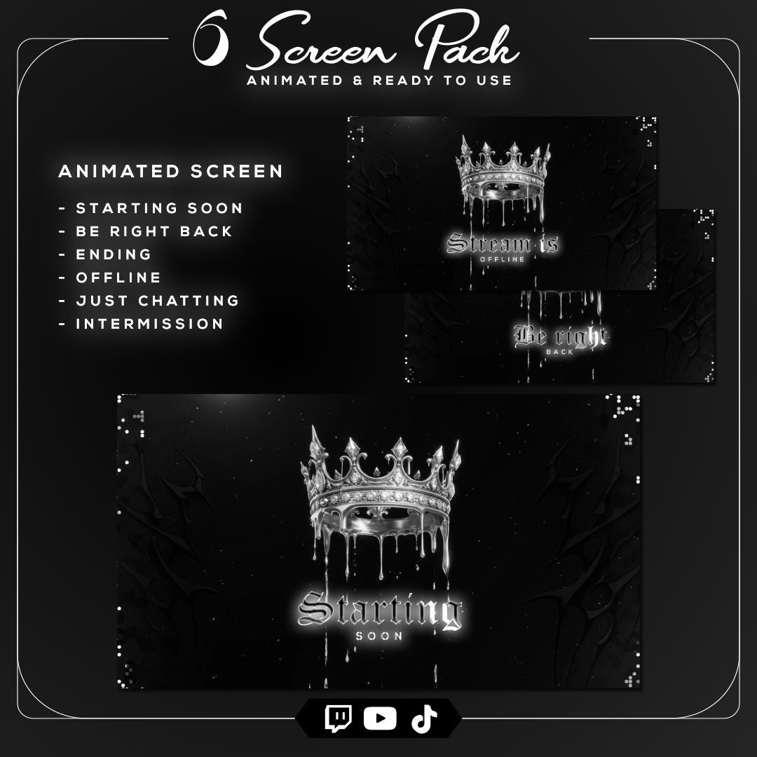 8 Stream Screens Pack | Starting Soon BRB Ending Offline Screens | Dark ...