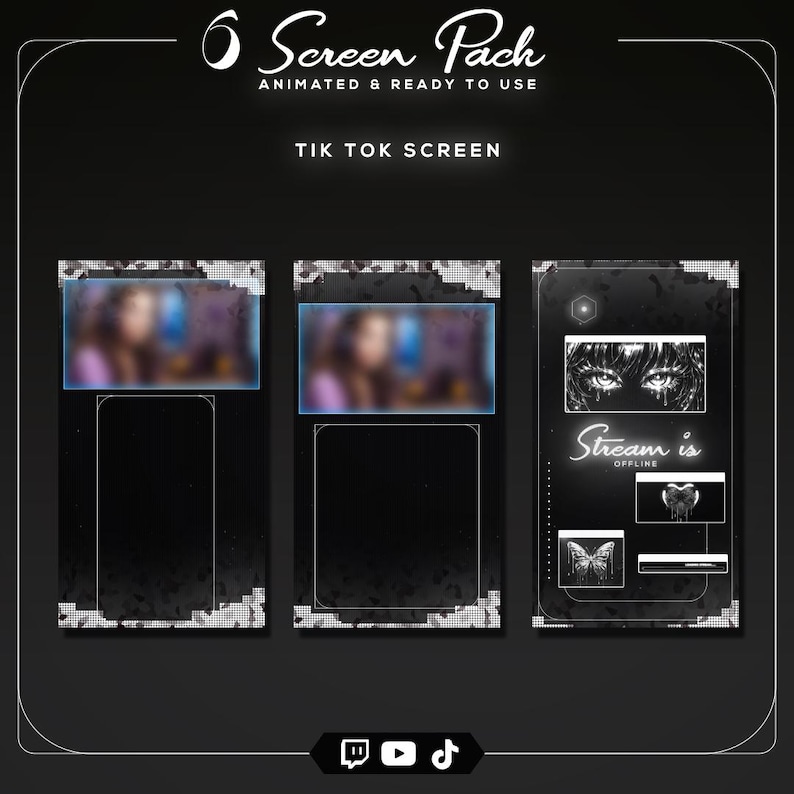 Black and White Tiktok Live Overlay | Vertical Stream Screens | Dark ...