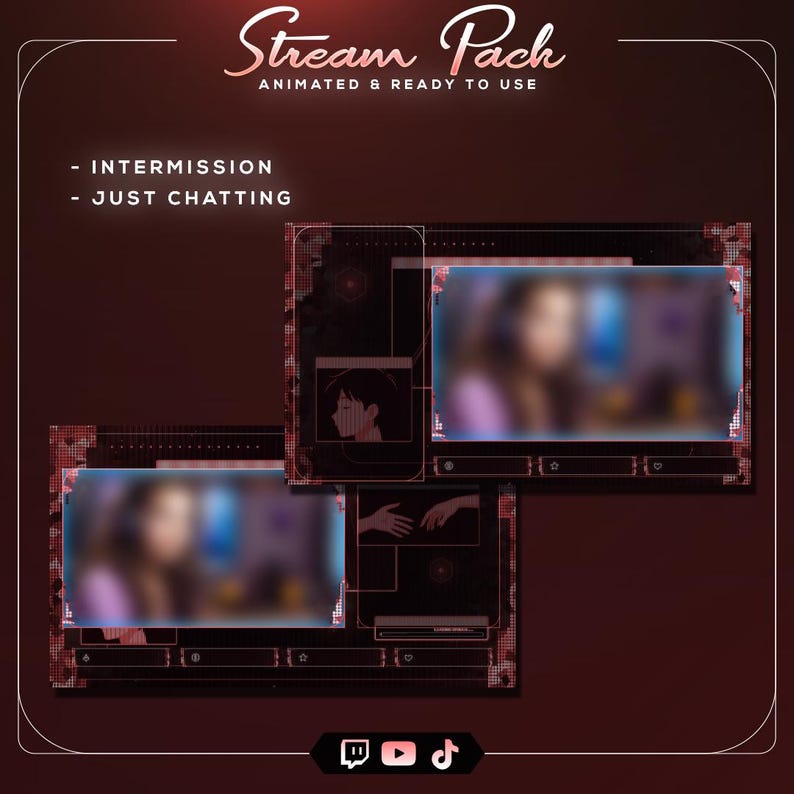 Cyber Red Anime Stream Overlay Bundle | Glitch Motion Twitch Pack ...