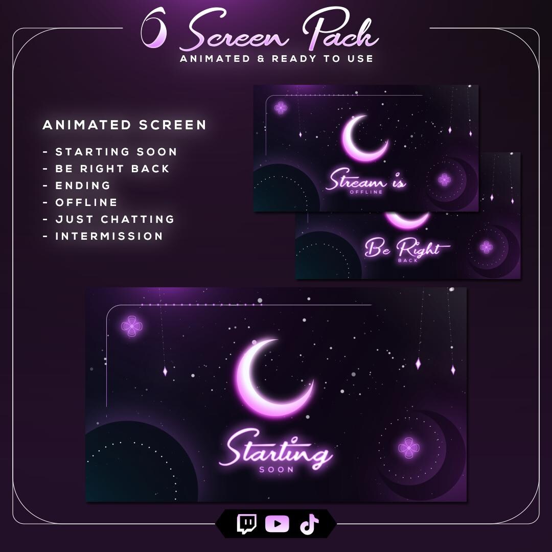 Purple Moon Stream Screens Animated | Starting Soon BRB Offline Screens ...