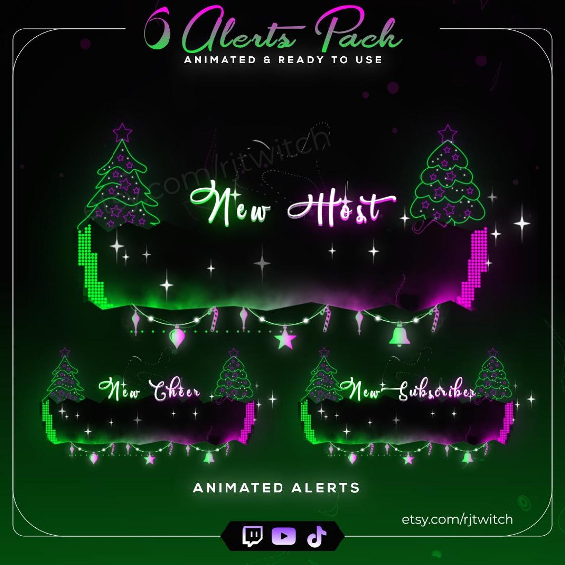 Animated Christmas Twitch Alerts Pack | Neon Holiday Stream ...