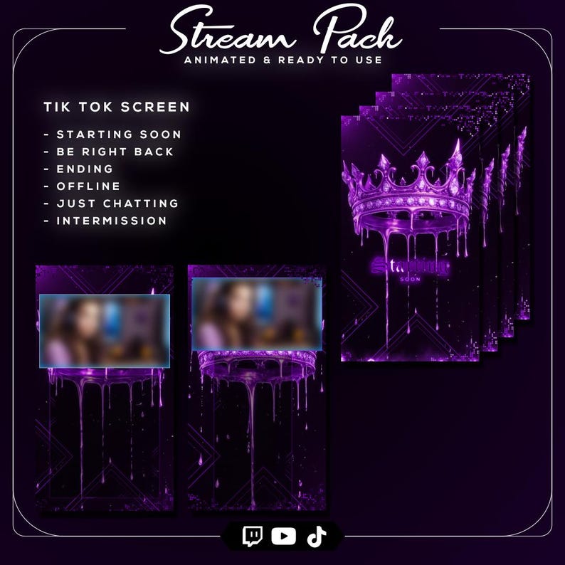 Purple Royal Stream Overlay Pack | Crown Twitch Overlay | Animated OBS ...