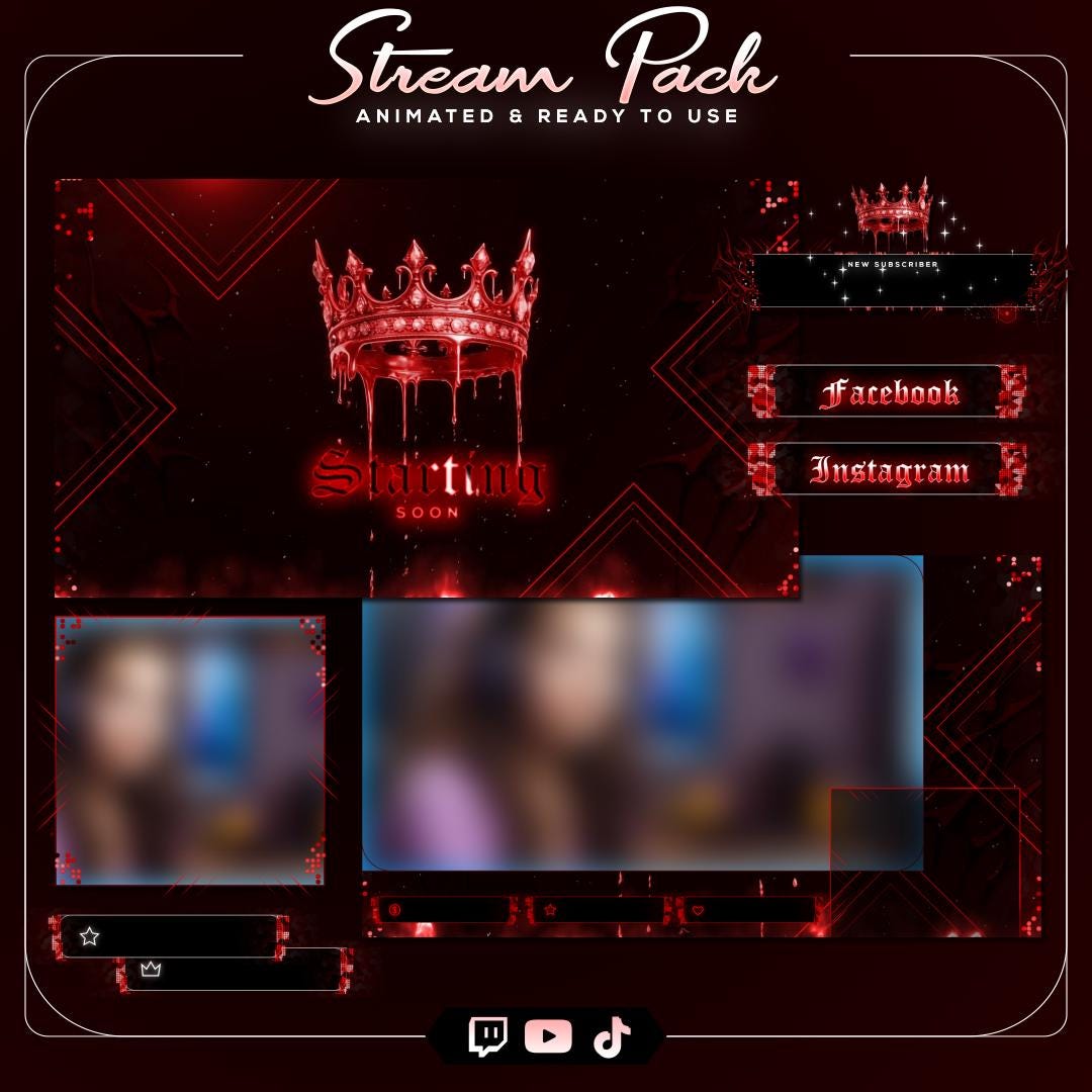 Red Royal Stream Overlay Pack | Crown Twitch Overlay | Animated OBS ...