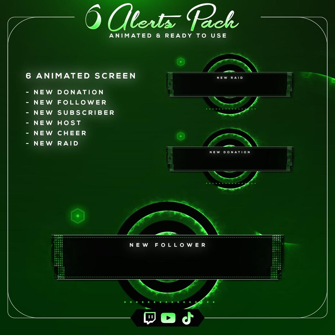 6 Animated Green Alerts | Cyber Radar HUD Theme | Twitch OBS Streamlabs ...