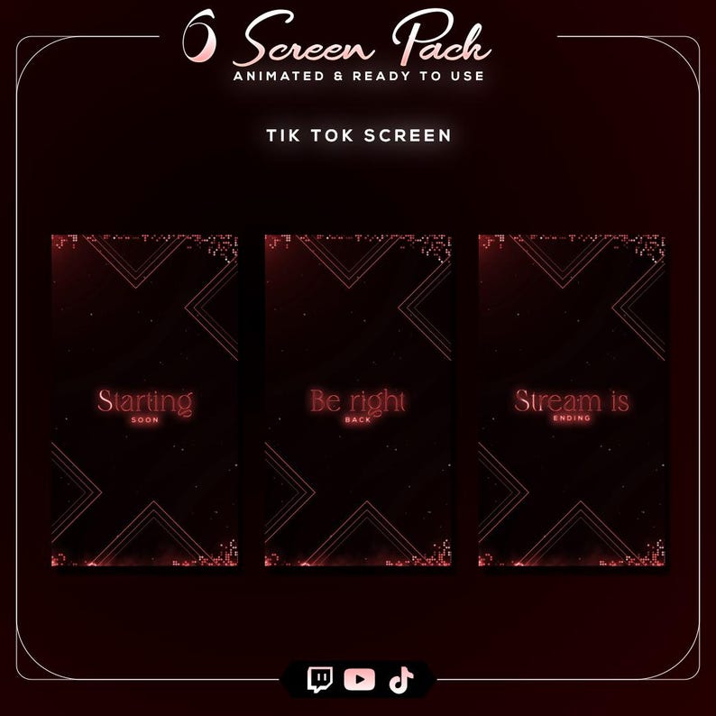 Red Tiktok Stream Overlay Pack | 6 Vertical Screens | Animated Mobile ...