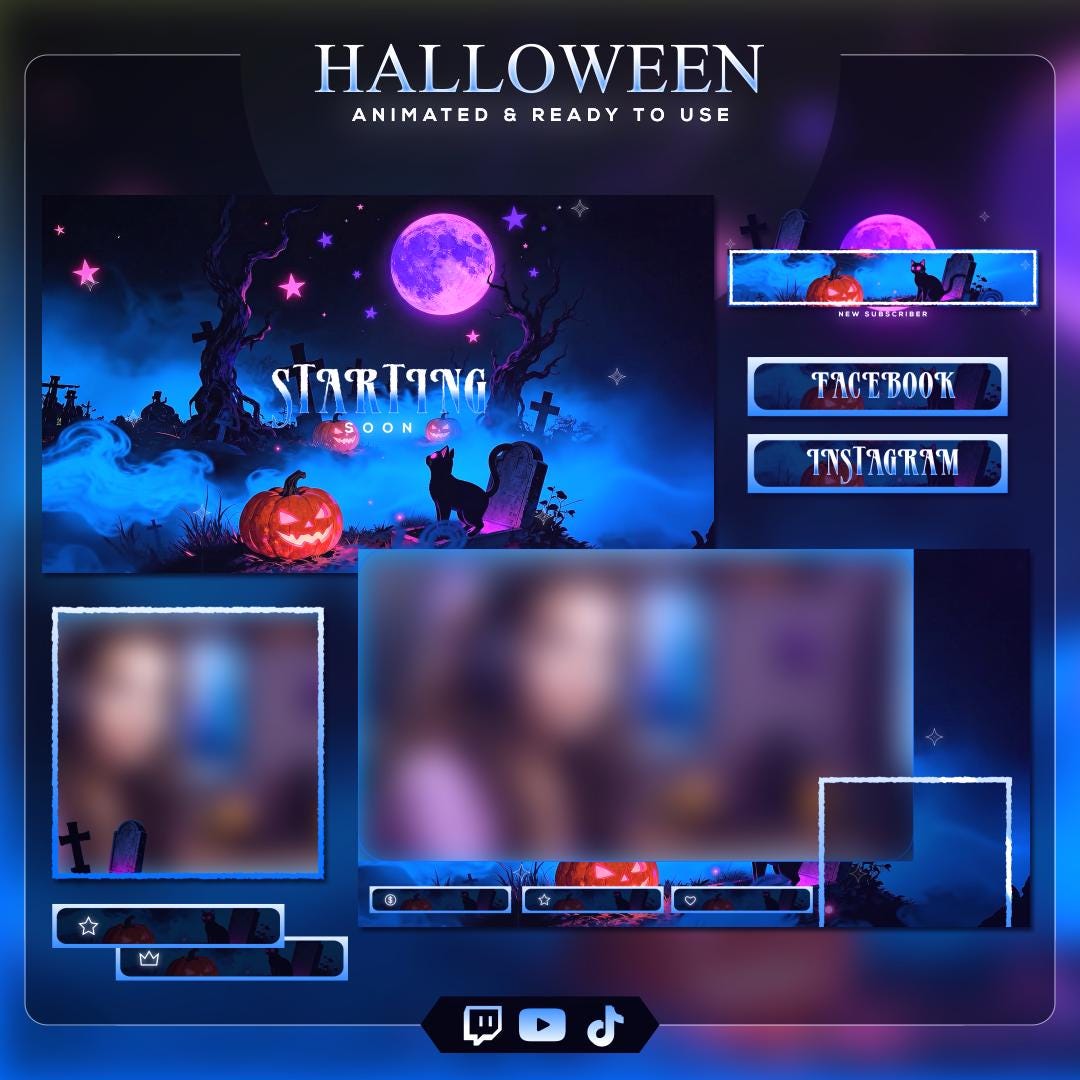 Animated Halloween Twitch Stream Overlay | Neon Graveyard Package - Etsy