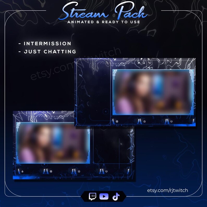 Animated Stream Overlay Package, Neon Glitch Twitch Graphics, Movable ...