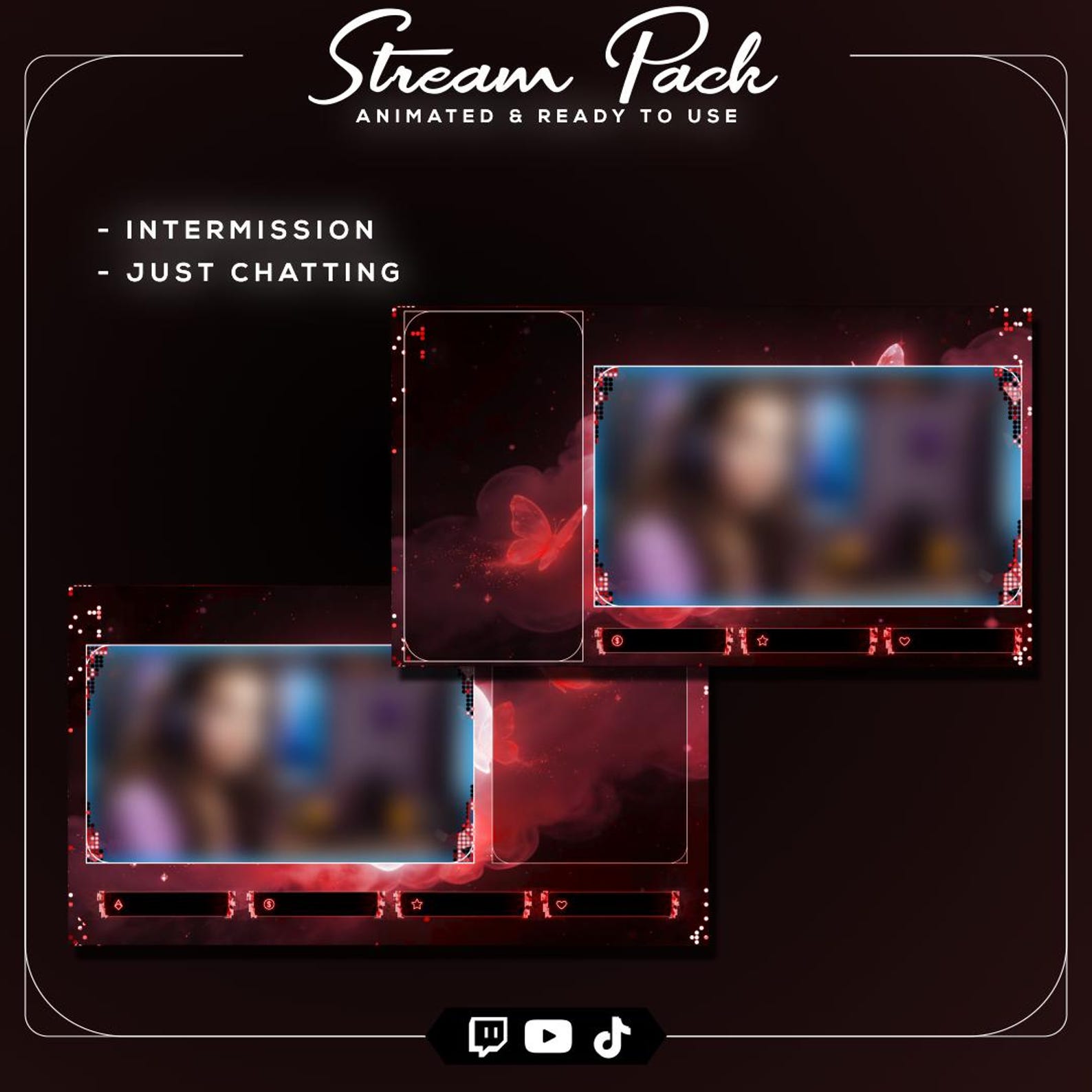 Red Heart Stream Overlay Pack | Animated Twitch Overlay | Romantic Neon ...