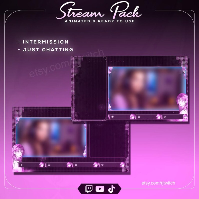 Animated Anime Stream Pack | Pink Vtuber Twitch Overlay | Kawaii Cyber ...