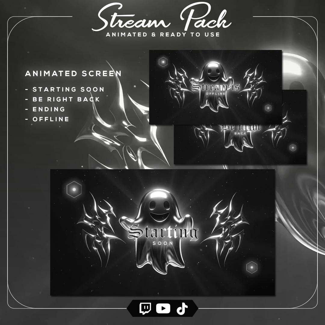Animated Chrome Ghost Stream Pack | Spooky Y2K Goth Twitch Overlay for ...